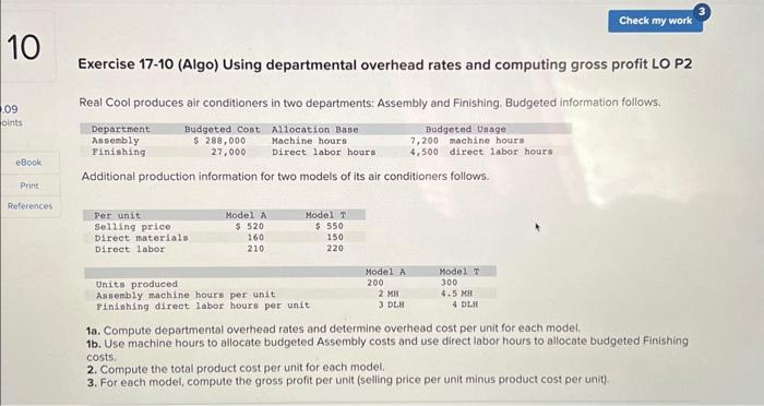Solved Exercise 17-10 (Algo) Using departmental overhead | Chegg.com