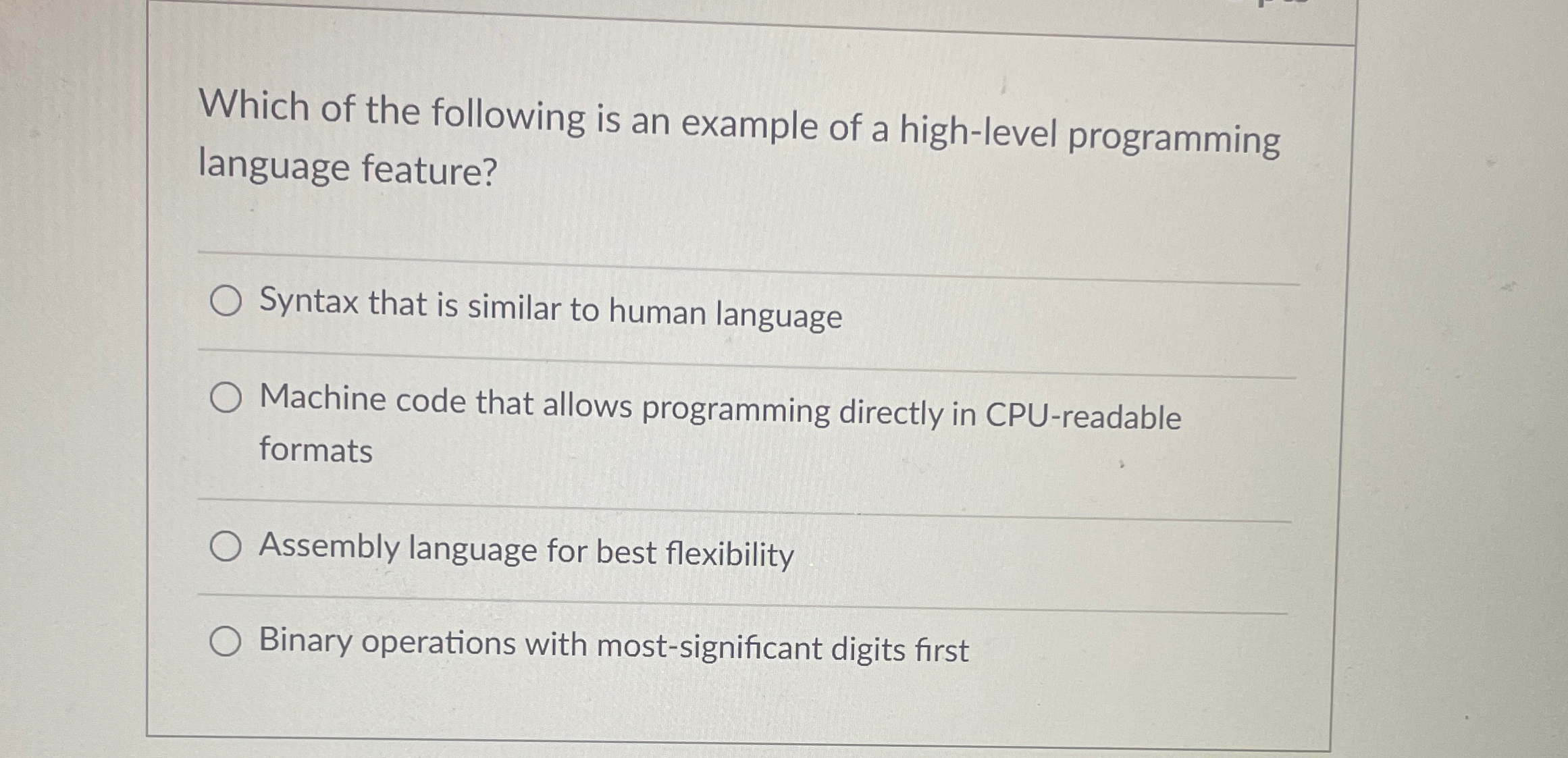 Solved Which of the following is an example of a high-level | Chegg.com