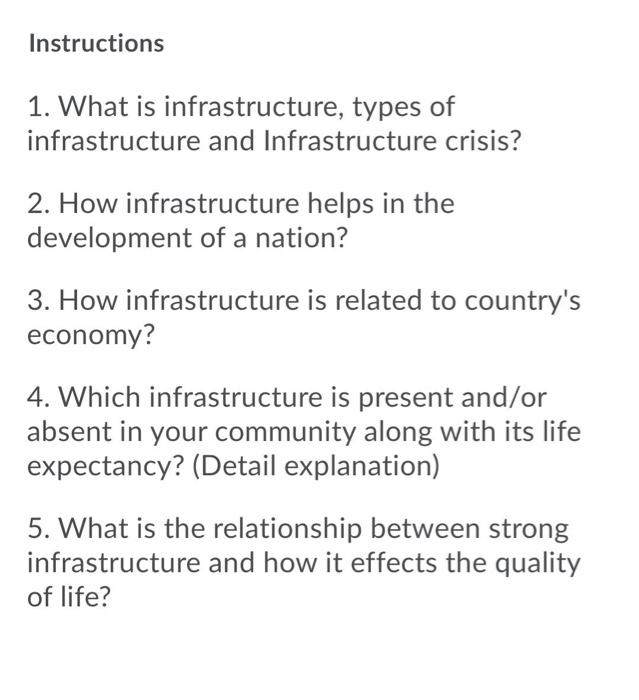Solved Instructions 1. What is infrastructure, types of | Chegg.com
