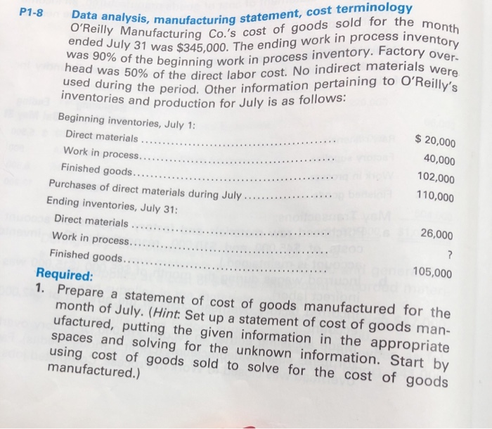 Solved Chapter 1 - Introduction to Cost Accounting P1-9 2. | Chegg.com