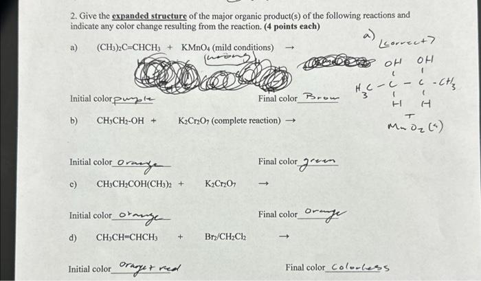 Solved 2. Give the expanded structure of the major organic | Chegg.com