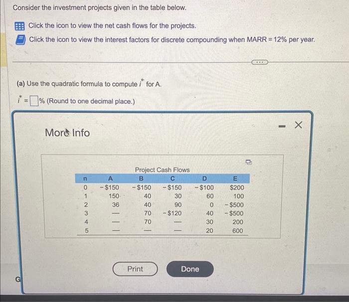 Solved Consider the investment projects given in the table | Chegg.com