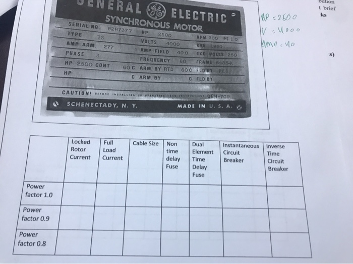 Solved Find only the Locked Rotor Current and Full load | Chegg.com