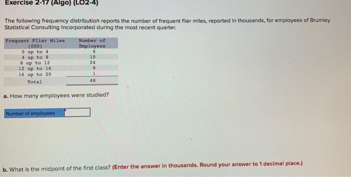 Solved Exercise 2-17 (Algo) (L02-4) The following frequency | Chegg.com