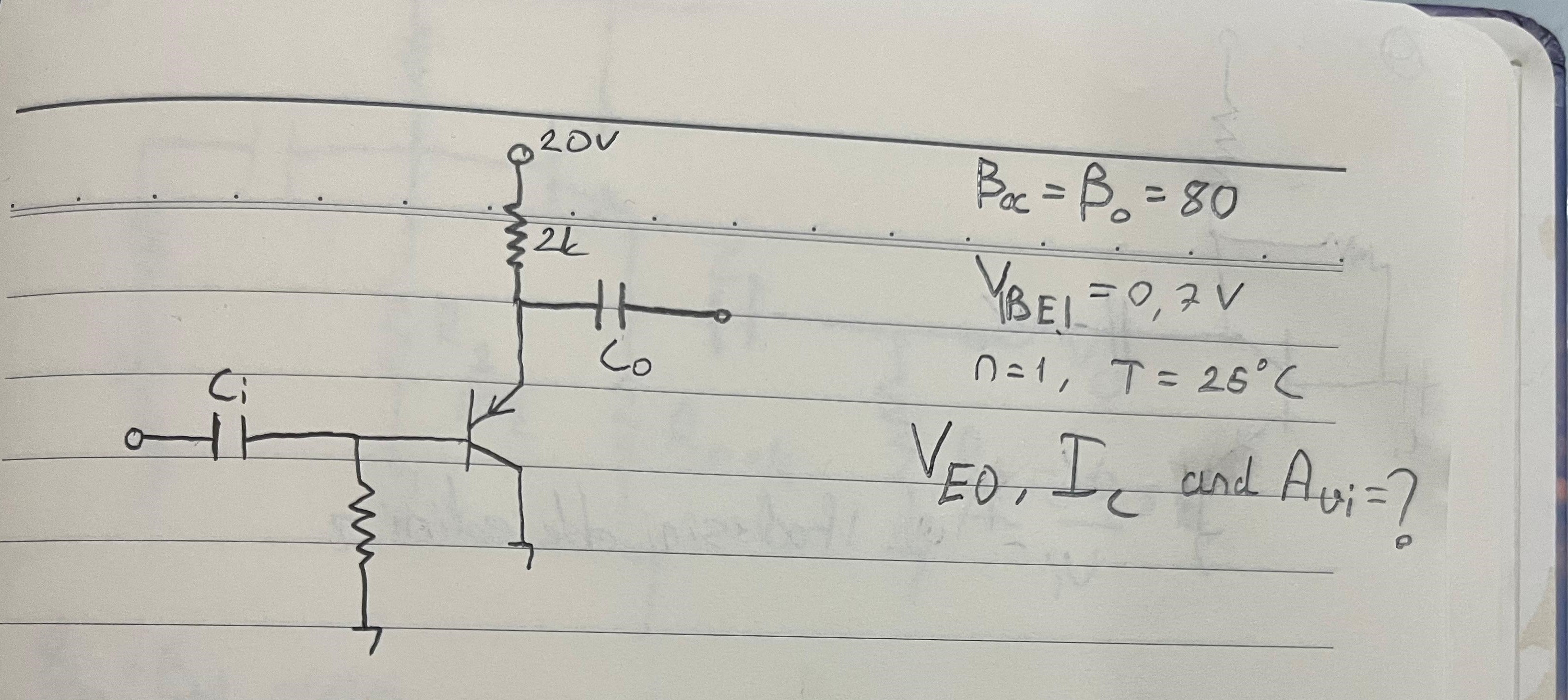 Solved βAC=β0=80VBE=0,7Vn=1,T=25°CVEO,IC ﻿and AUi= ? | Chegg.com