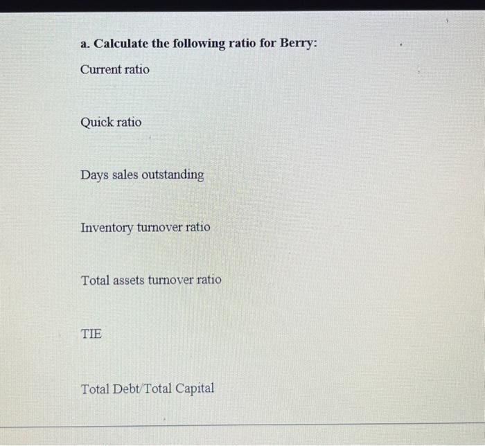 Solved a. Calculate the following ratio for Berry: Current | Chegg.com