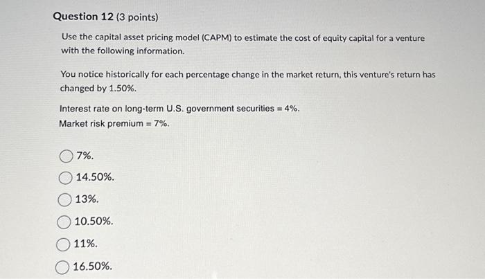 Solved Use the capital asset pricing model (CAPM) to | Chegg.com