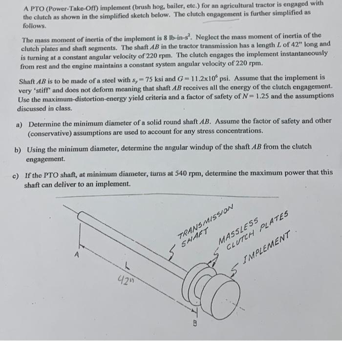 Solved A PTO (Power-Take-Off) implement (brush hog, bailer, | Chegg.com