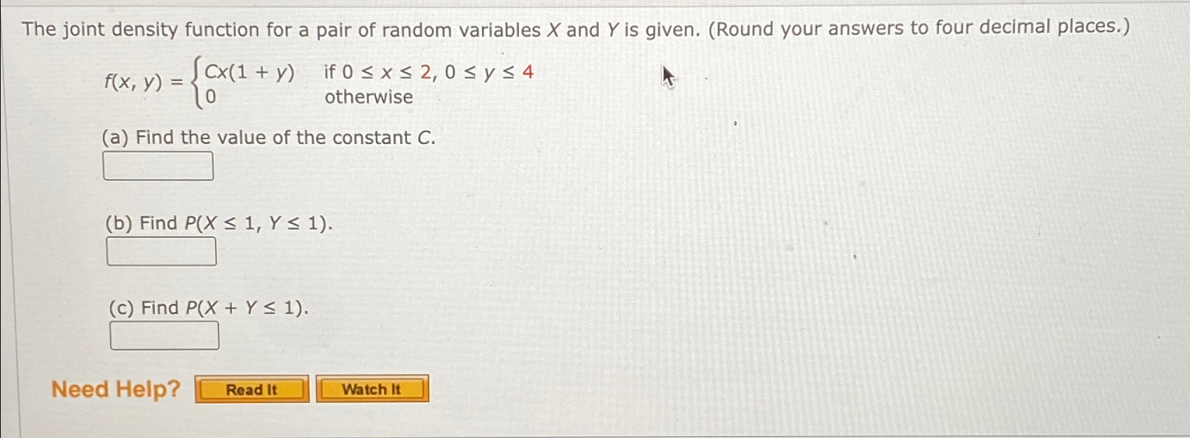 Solved The joint density function for a pair of random | Chegg.com