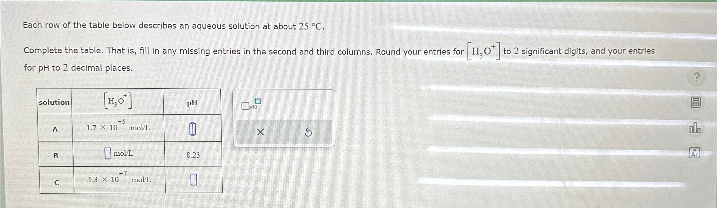 Solved Each row of the table below describes an aqueous | Chegg.com