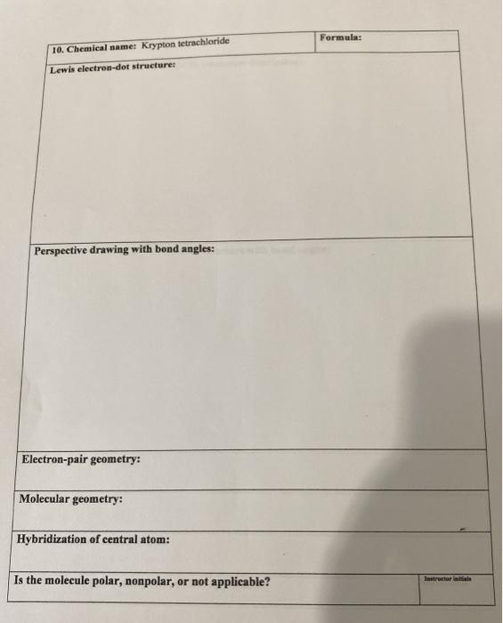 Solved Formula: 10. Chemical name: Krypton tetrachloride | Chegg.com