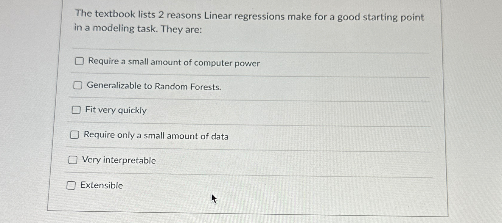 Solved The textbook lists 2 ﻿reasons Linear regressions make | Chegg.com