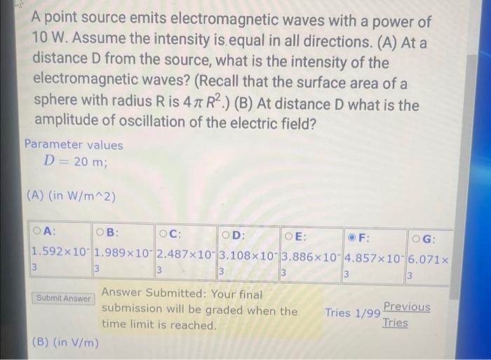 Solved A point source emits electromagnetic waves with a | Chegg.com