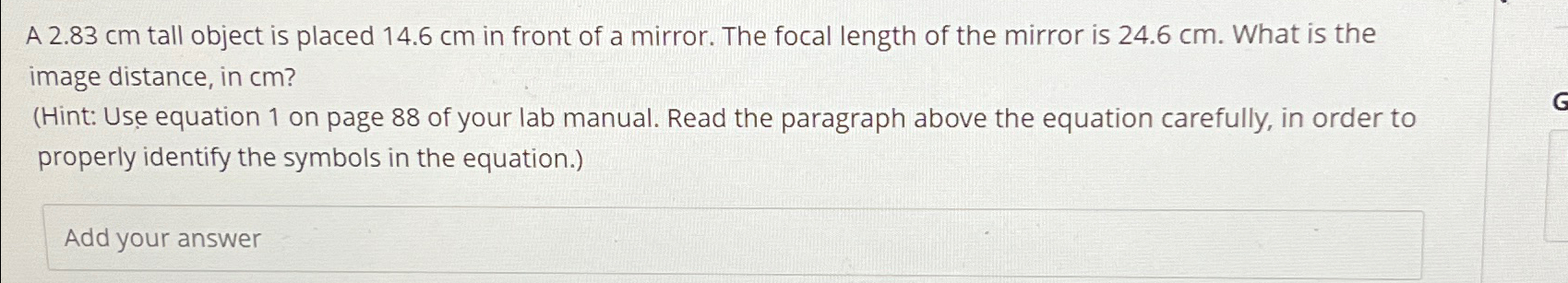 Solved A 2.83cm ﻿tall object is placed 14.6cm ﻿in front of a | Chegg.com