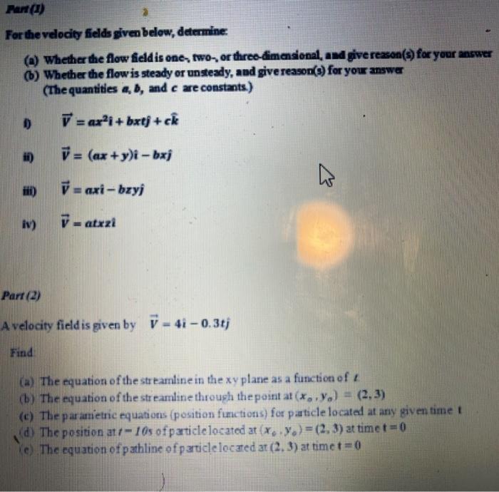 Solved Mart () For the velocity fields given below, | Chegg.com