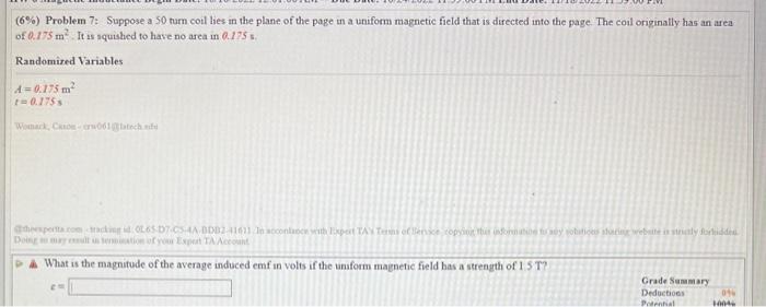 Solved (6\%) Problem 7: Suppose a 50 tum cotl lies in the | Chegg.com