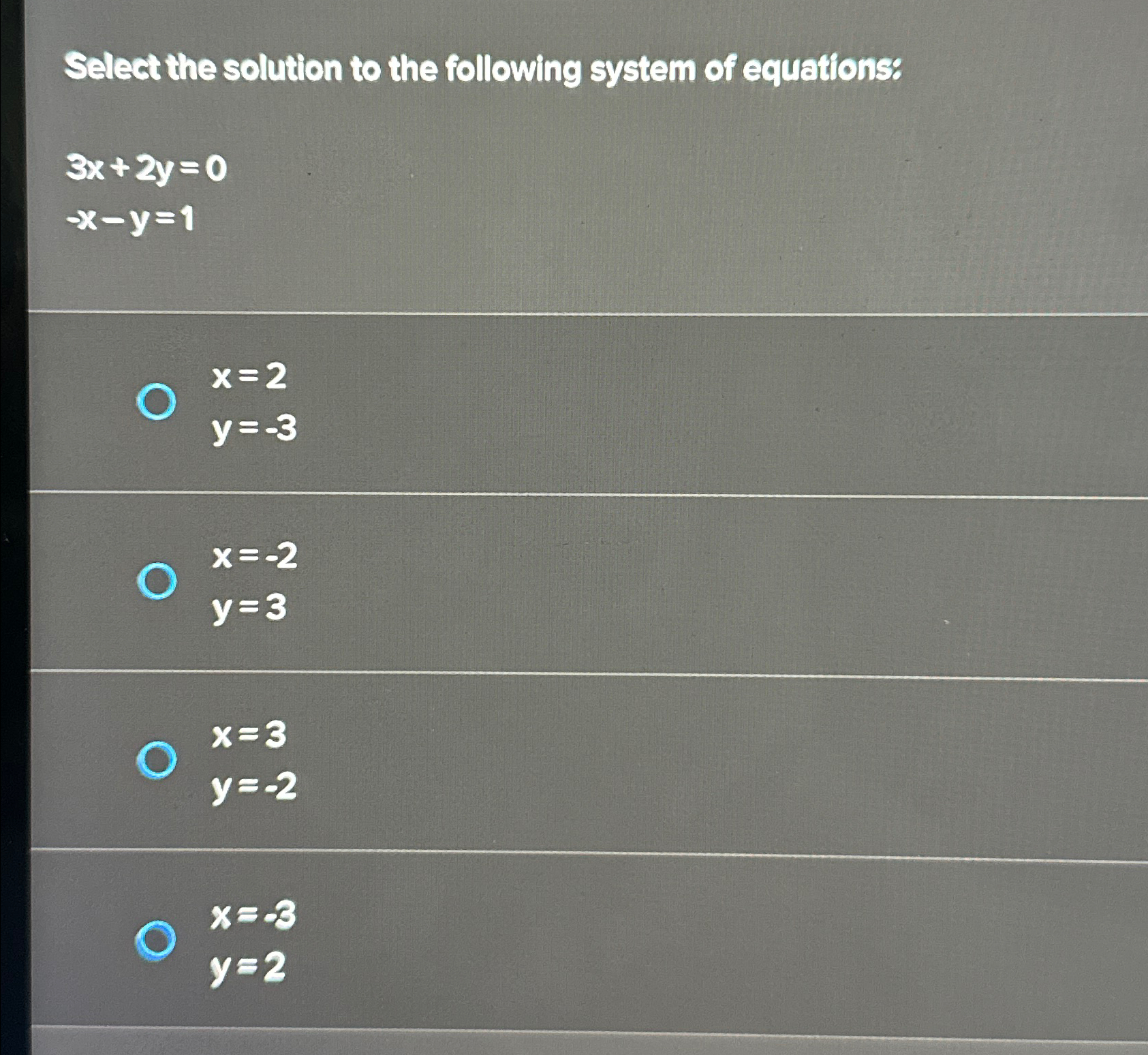 Solved Select the solution to the following system of | Chegg.com