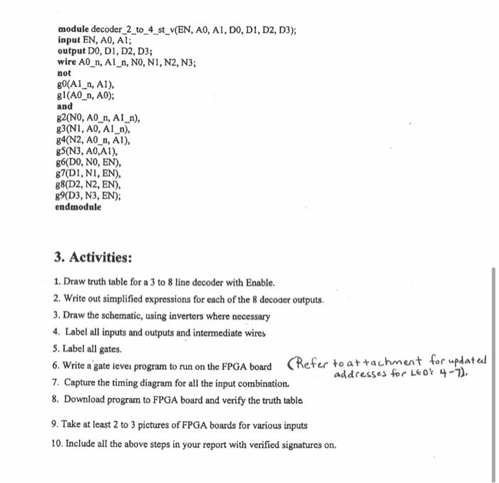 Solved 3-to-8-Line Decoder with Enable: Gate-Level Model : | Chegg.com