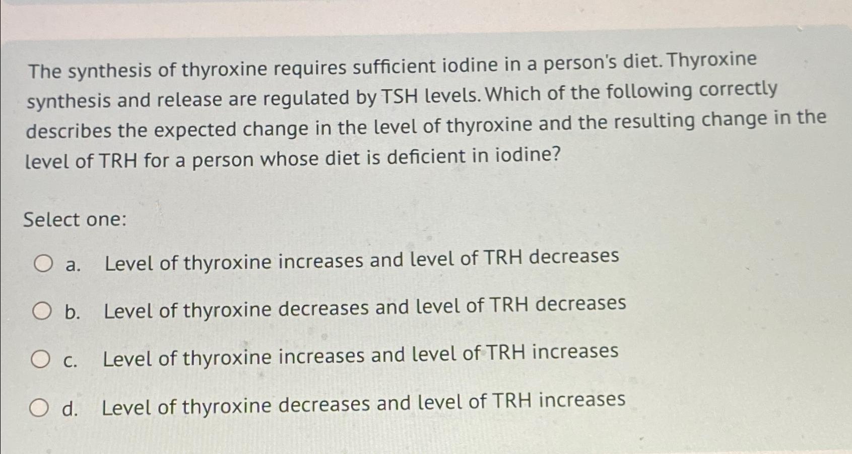 Solved The synthesis of thyroxine requires sufficient iodine | Chegg.com