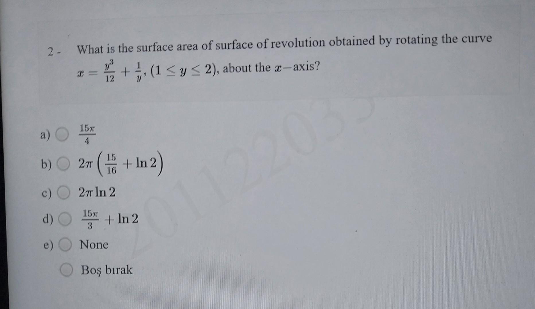 Solved 2. What is the surface area of surface of revolution | Chegg.com