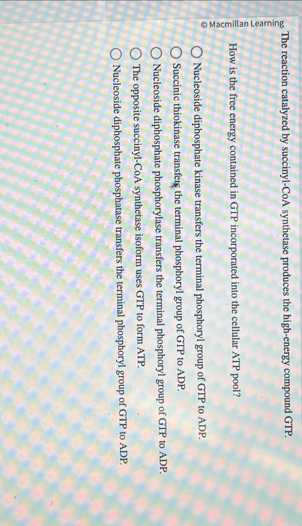 Solved The reaction catalyzed by succinyl-CoA synthetase | Chegg.com