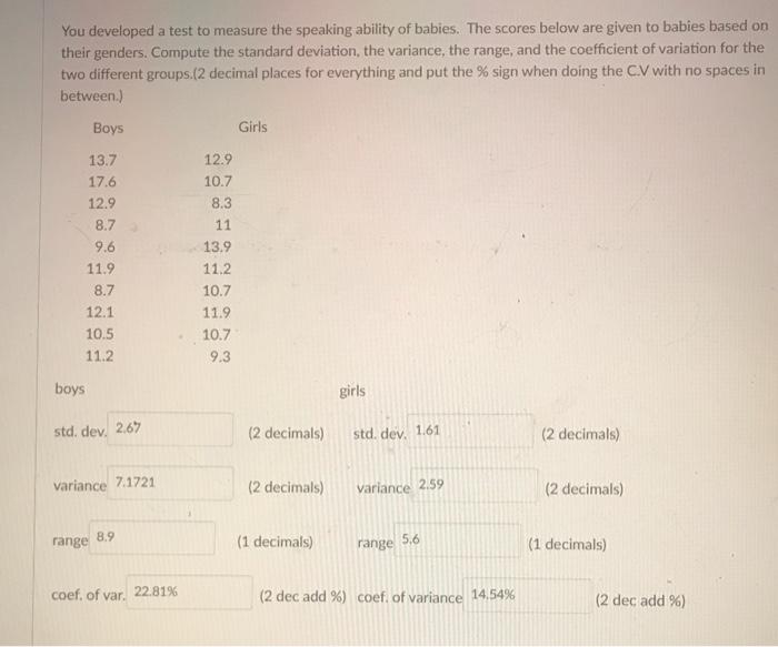 Solved Compare two coefficents of the varaince. (I'm not | Chegg.com