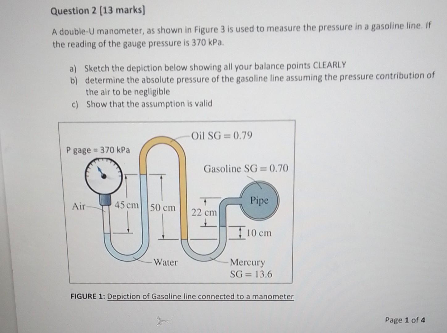 Solved A double-U manometer, as shown in Figure 3 is used to | Chegg.com