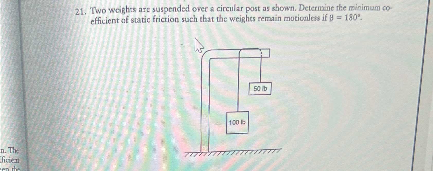 Solved Two weights are suspended over a circular post as | Chegg.com