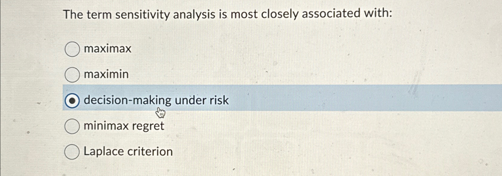 Solved The term sensitivity analysis is most closely | Chegg.com