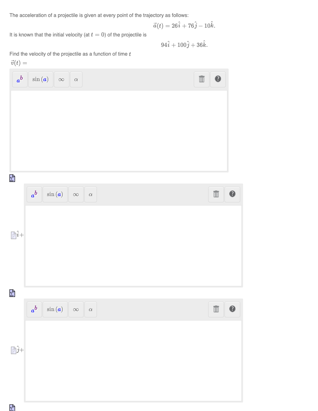 Solved The acceleration of a projectile is given at every | Chegg.com