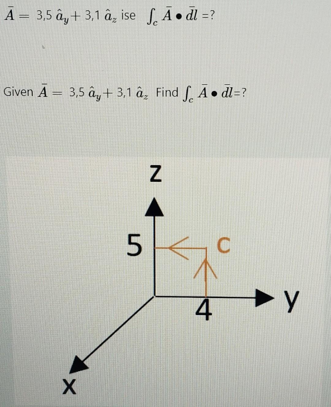 Solved Aˉ=3,5a^y+3,1a^z ise ∫cAˉ∙dˉl=? Given | Chegg.com