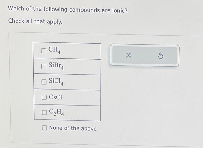 Solved Which of the following compounds are ionic? Check all | Chegg.com