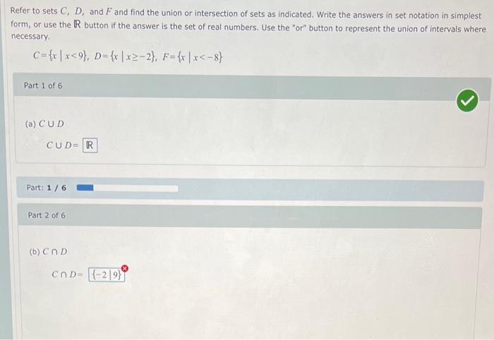 Solved Refer to sets C,D, and F and find the union or | Chegg.com