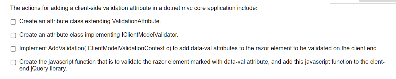 Solved The actions for adding a client-side validation | Chegg.com