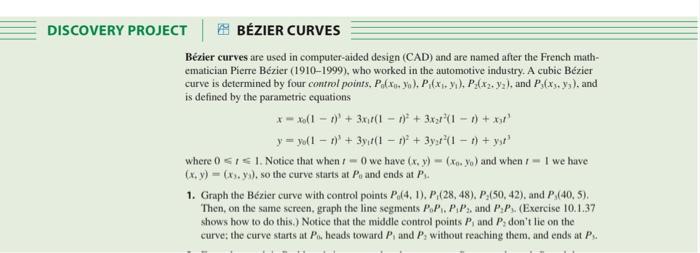 Solved Bézier curves are used in computer-aided design (CAD) | Chegg.com