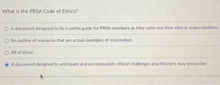 Solved What is the PRSA Code of Ethics? A document designed | Chegg.com
