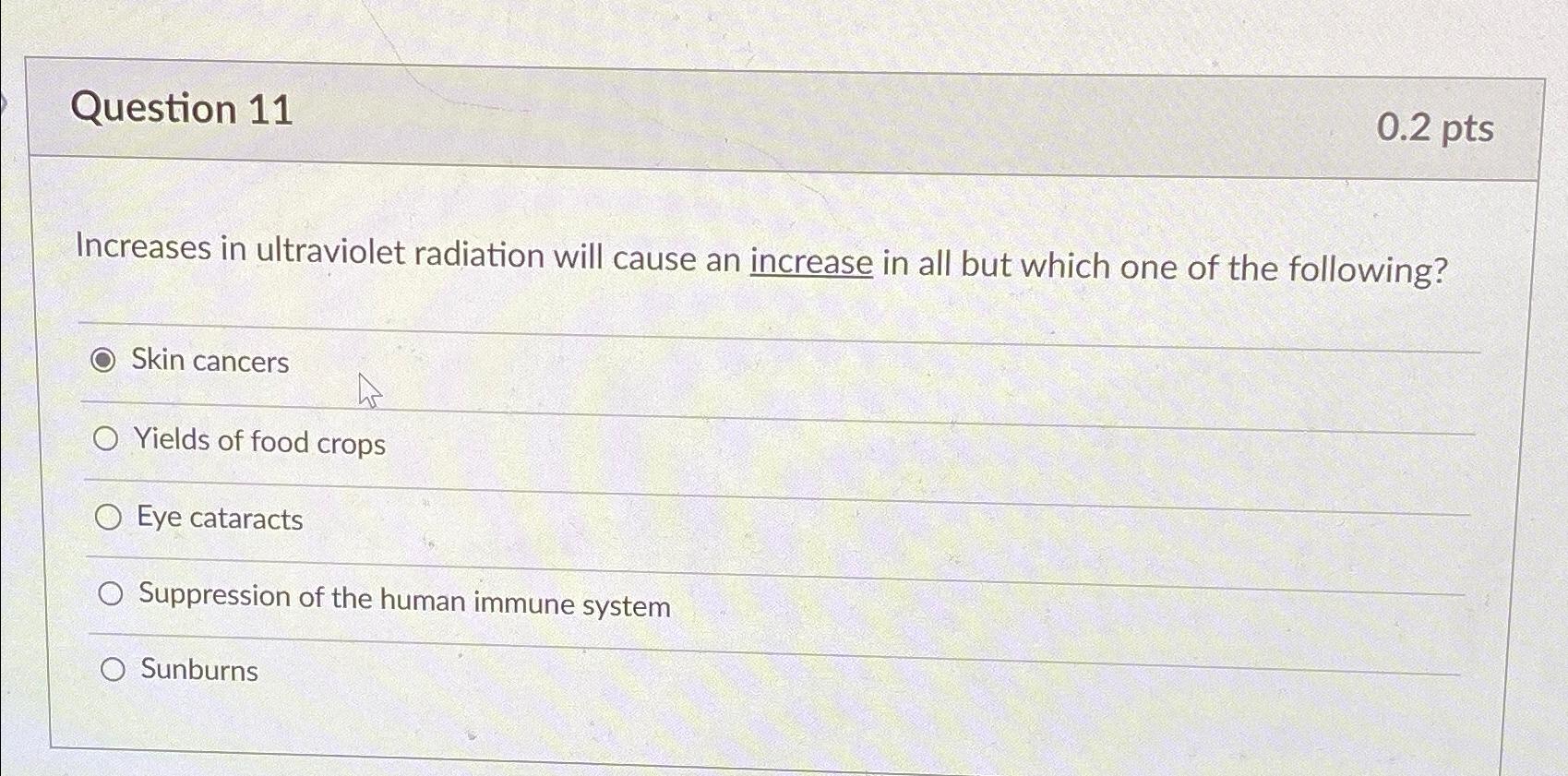 Solved Question 110.2 ﻿ptsIncreases in ultraviolet radiation | Chegg.com