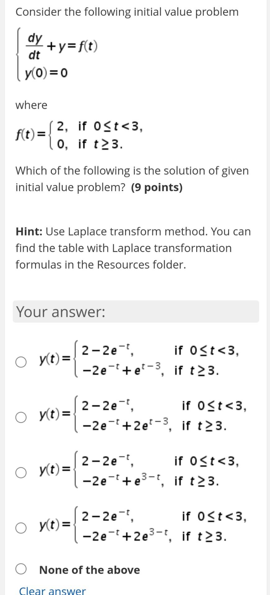 Solved Consider the following initial value problem dy | Chegg.com