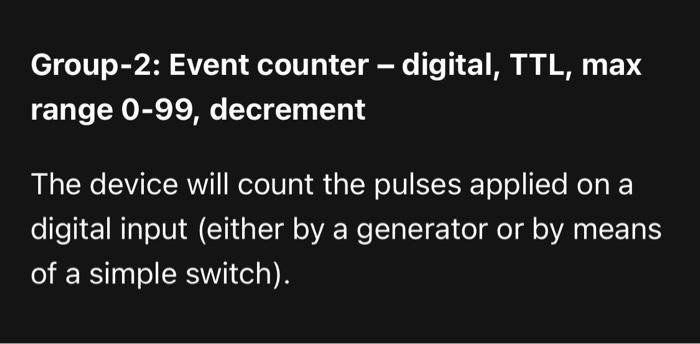 Solved Group-2: Event counter - digital, TTL, max range | Chegg.com