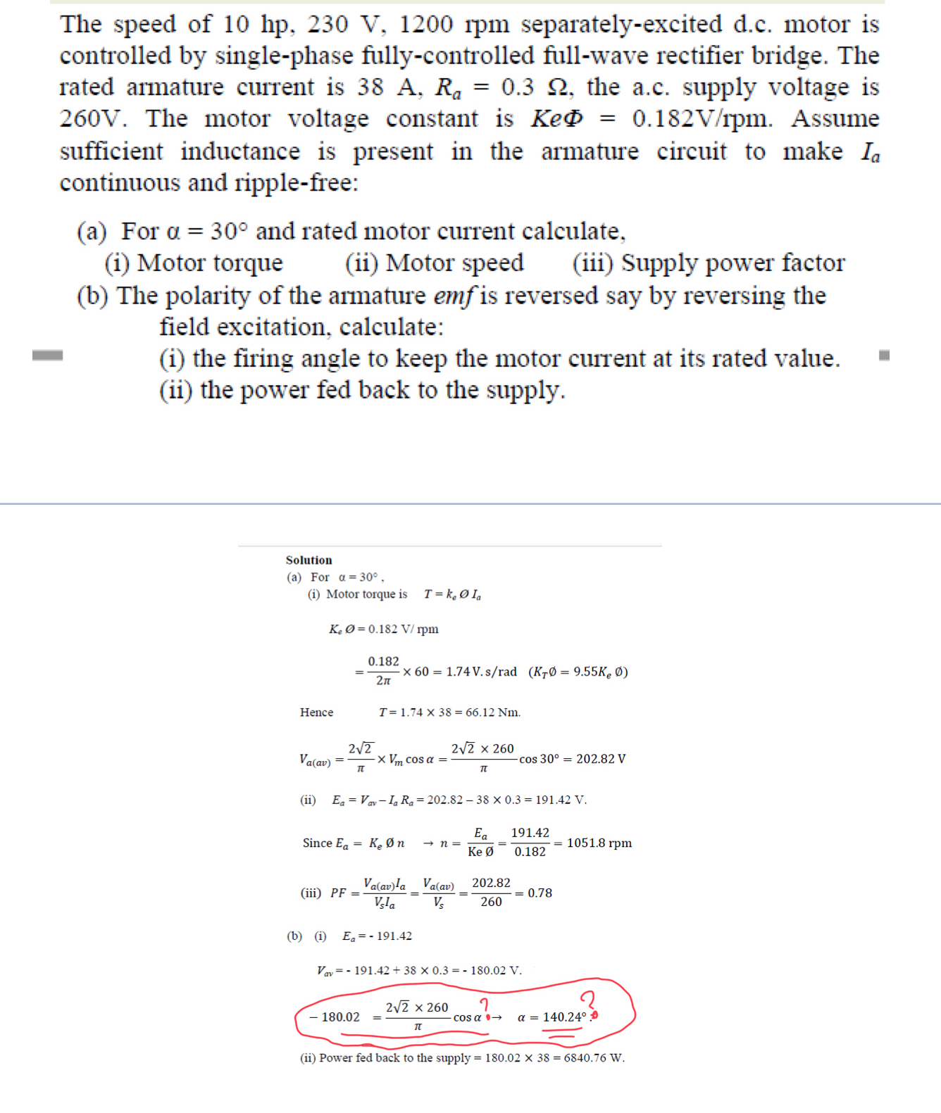 Solved The speed of 10hp,230V,1200rpm ﻿separately-excited | Chegg.com