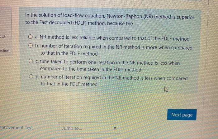 Solved In the solution of load-flow equation, Newton-Raphon | Chegg.com