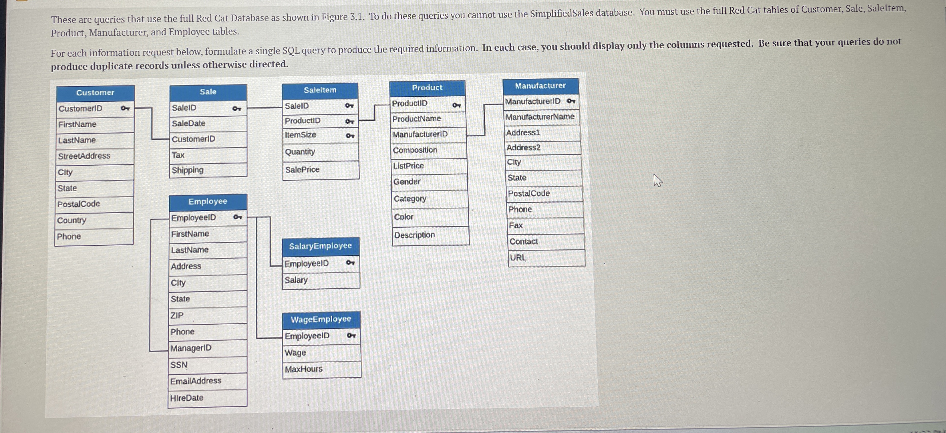 Solved These are queries that use the full Red Cat Database | Chegg.com