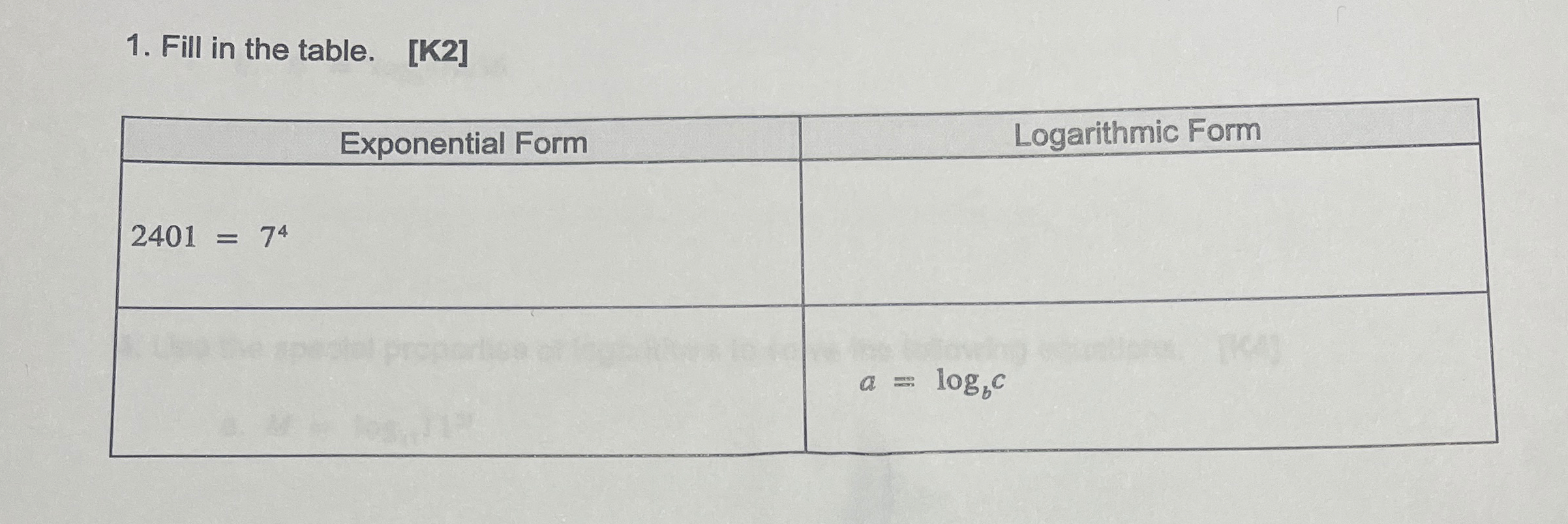 Solved Fill in the table.[K2]\table[[Exponential | Chegg.com