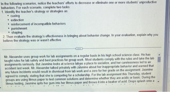In the following scenarios, notice the teachers' | Chegg.com