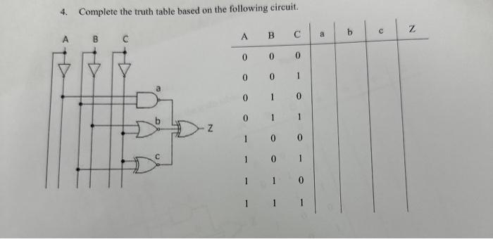 Solved 4. Complete the truth table based on the following | Chegg.com