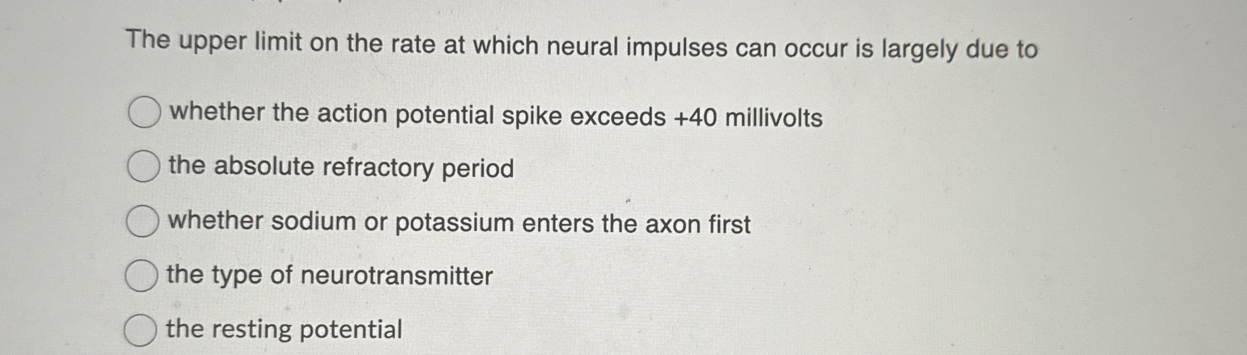 Solved The upper limit on the rate at which neural impulses | Chegg.com
