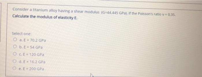 Solved Consider a titanium alloy having a shear modulus | Chegg.com