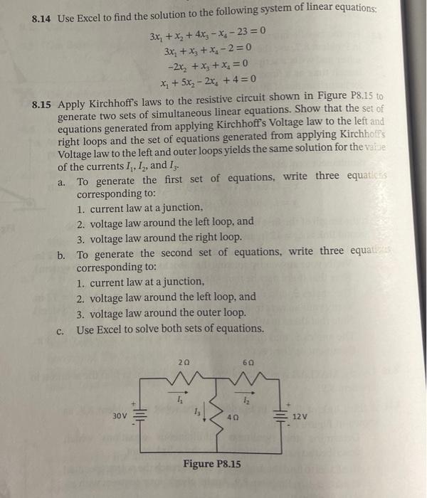 Solved 8.14 Use Excel to find the solution to the following | Chegg.com