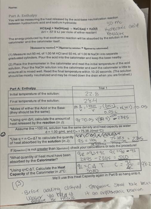 :3 Thermochemistry: Calorimetry & Enthalpy | Chegg.com