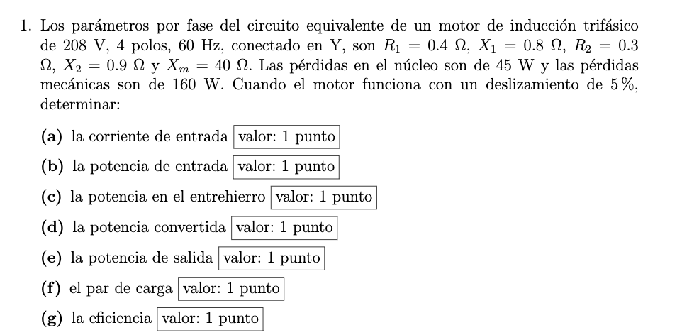Solved Los parámetros por fase del circuito equivalente de | Chegg.com